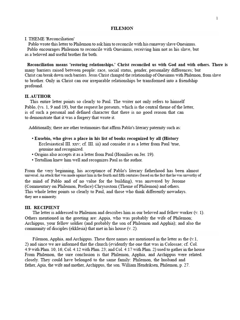 Paul's Letter to Philemon: A Call for Reconciliation | PDF | Epistle To ...