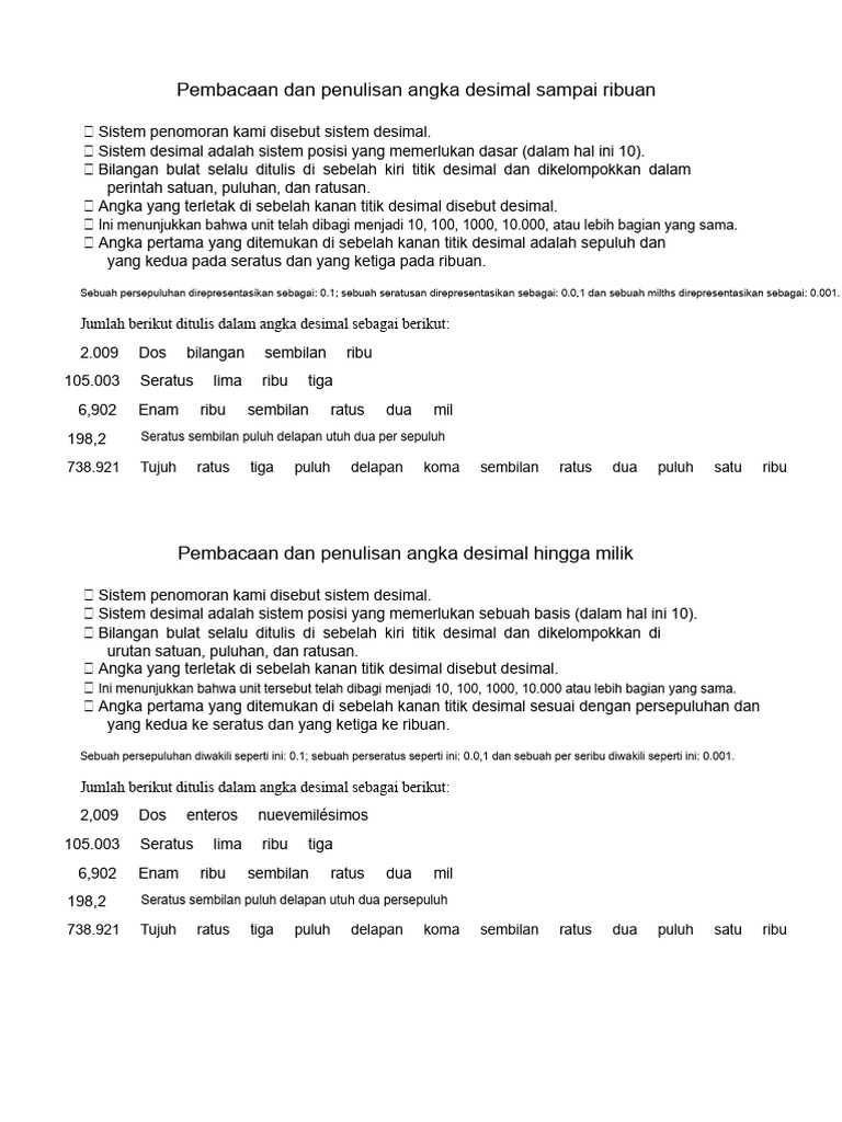 Membaca Dan Menulis Bilangan Desimal Hingga Mil | PDF