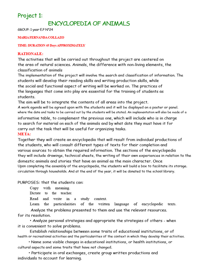 Animal Encyclopedia Project Overview | PDF | Educational Assessment ...