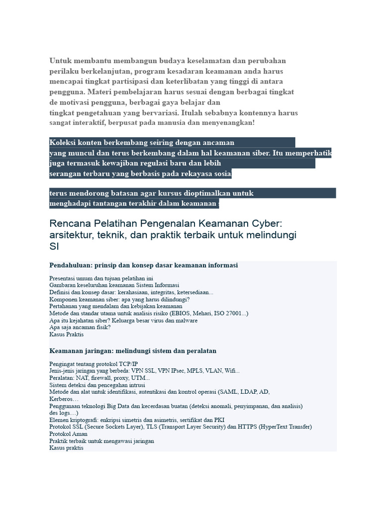 Rencana Pelatihan Pengenalan Keamanan Siber | PDF