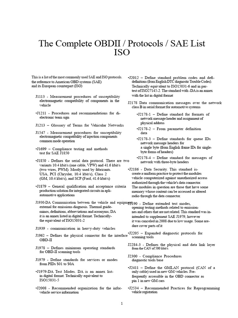 The Complete OBDII Protocols SAE ISO List | PDF | Computer Networking ...