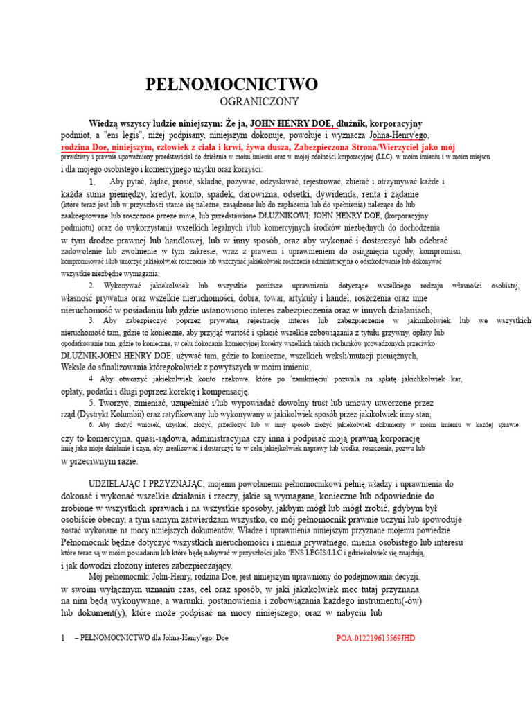 Pełnomocnictwo Dłużnika | PDF