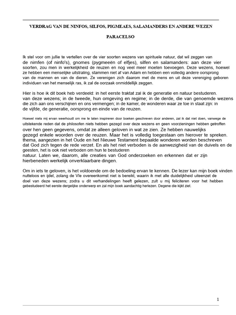 Paracelsus - Verhandeling Over de Wezens | PDF