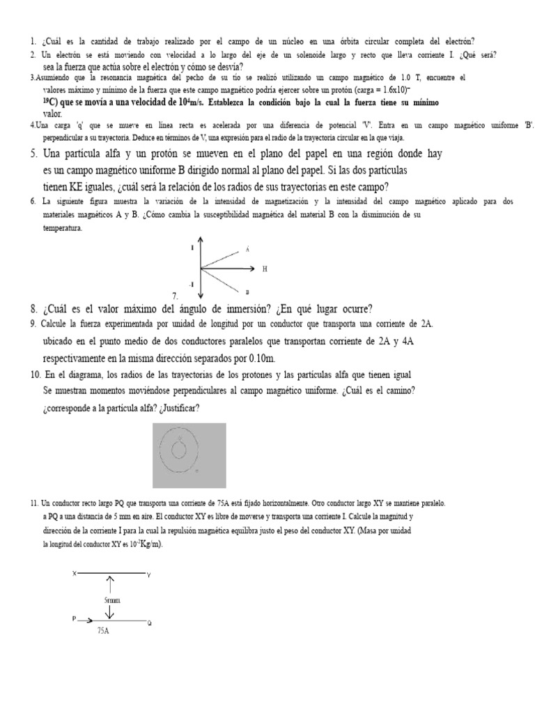 Hoja de Trabajo Sobre Magnetismo | PDF | Corriente eléctrica | Campo ...