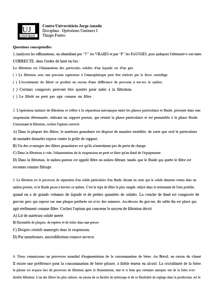 Liste D'exercices - Filtration | PDF | Filtration | Porosité