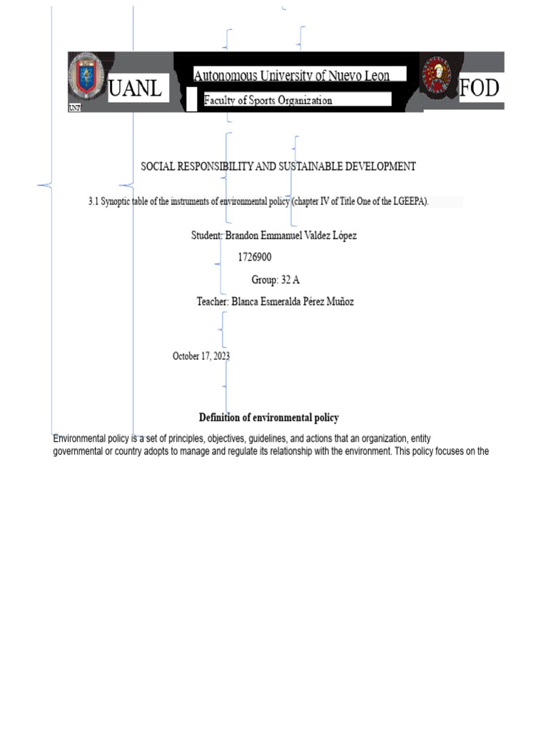3.1 Synoptic Table of The Instruments of Environmental Policy (Chapter ...