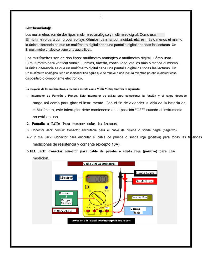 Cómo Usar Un Multímetro Digital | PDF | Corriente continua | Resistor