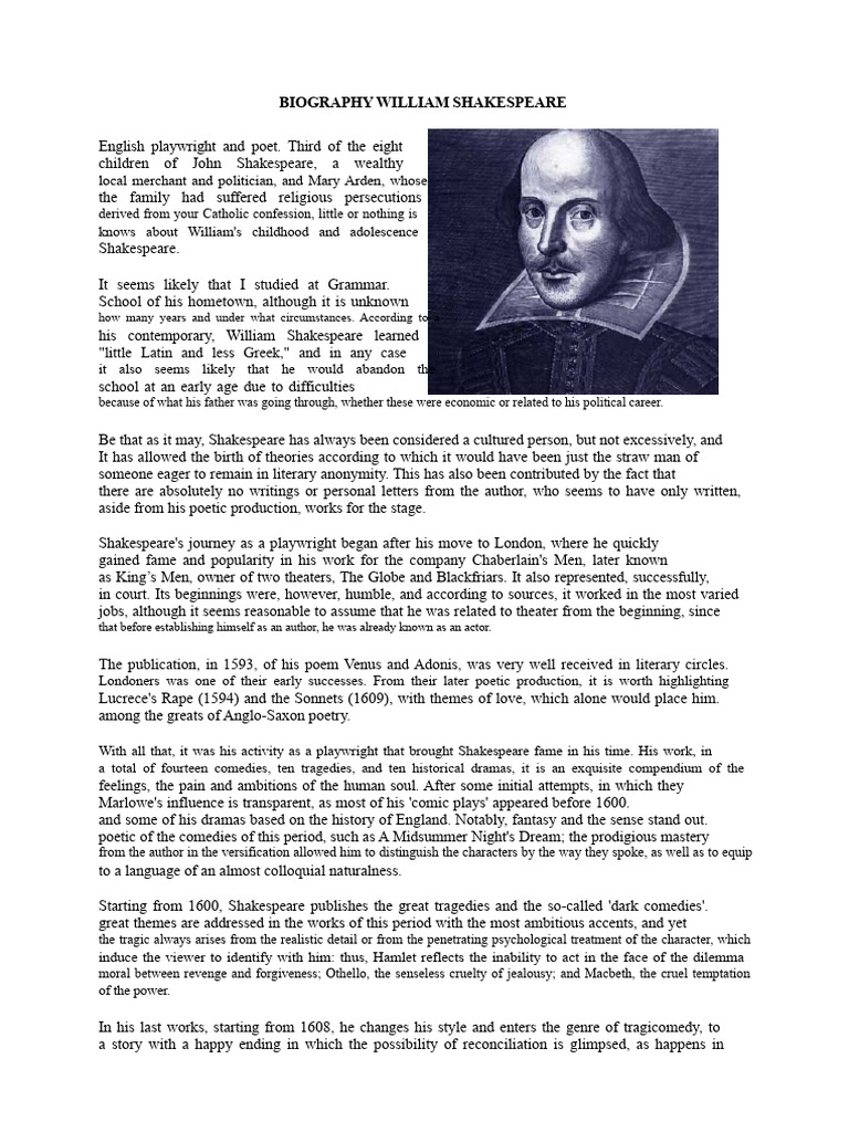 William Shakespeare: A Concise Biography | PDF | Characters In Romeo ...