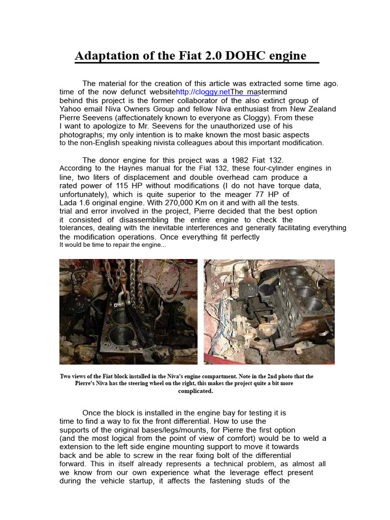 How To Install Fiat 2000 Engine in Lada Niva | PDF | Screw | Engines