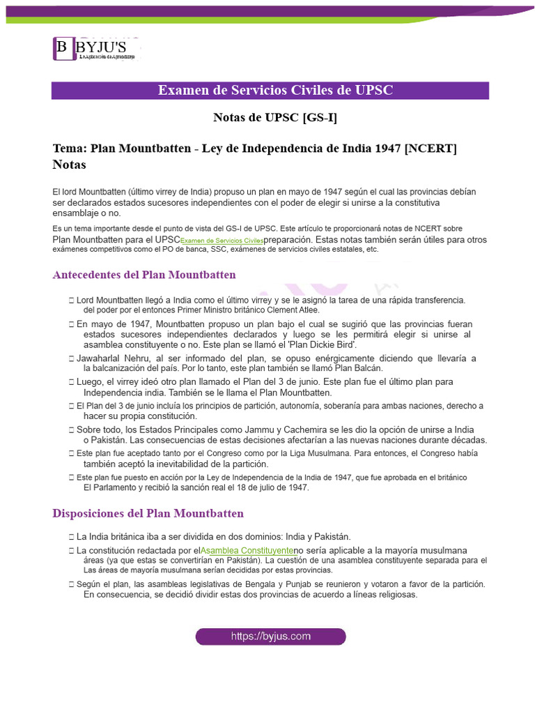 Plan Mountbatten: Independencia de India 1947 | PDF | Raj británico ...