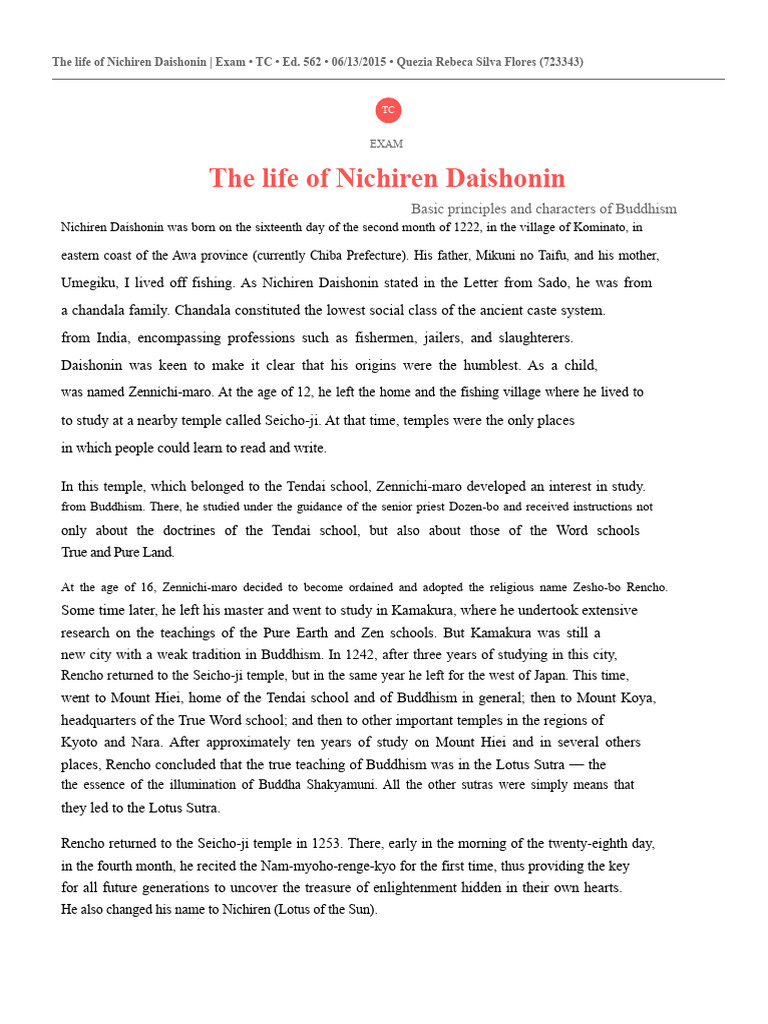 Nichiren Daishonin: Life and Teachings | PDF | Nichiren | Lotus Sutra