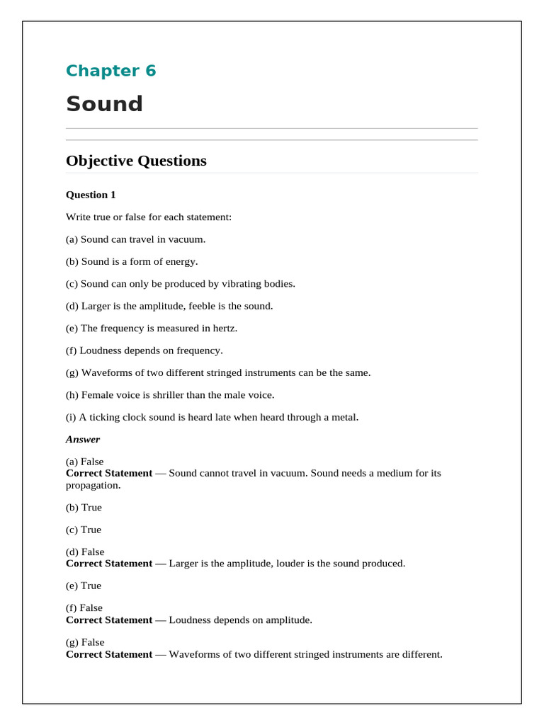 Physics Worksheet 6 Sound | PDF | Sound | Frequency