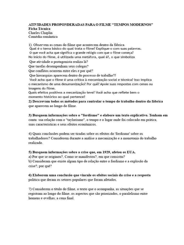 Análise Crítica de "Tempos Modernos" | PDF