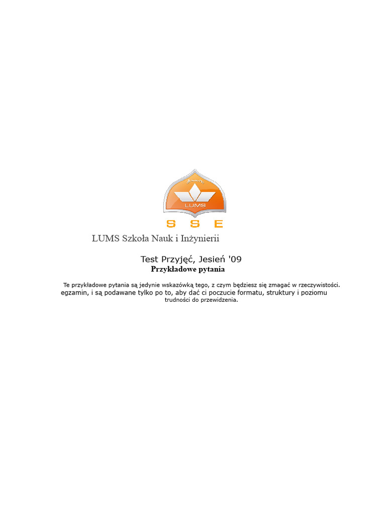 Przykładowy Arkusz Testowy Lums Sse. | PDF