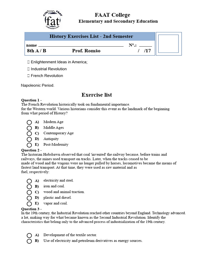 Industrial Revolution Assessment | PDF | Industrial Revolution | Market ...