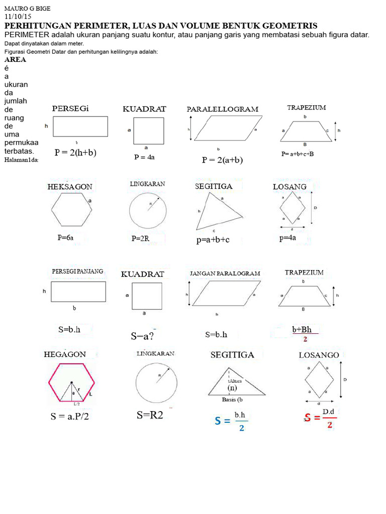 (Perhitungan Keliling Luas Dan Volume Bentuk Geometri) PDF | PDF