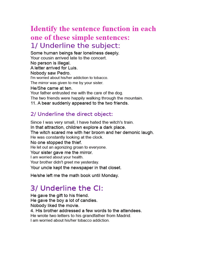 Identify The Sentence Function in Each of These Simple Sentences. | PDF