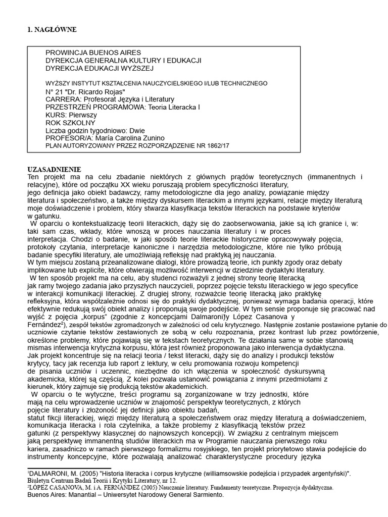 ISFD 21 - Teoria Literacka I TM I TV - 2022 - Prof Zunino | PDF