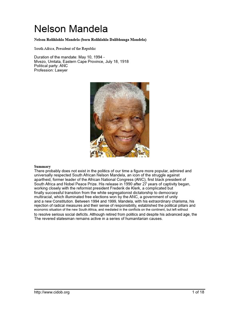 Biography of Nelson Mandela | PDF | Nelson Mandela | African National ...