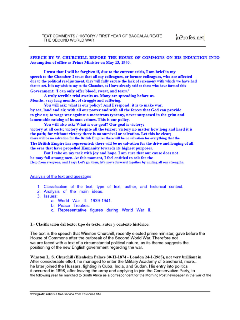 Churchill's WWII Induction Speech Analysis | PDF | Nazi Germany | World ...