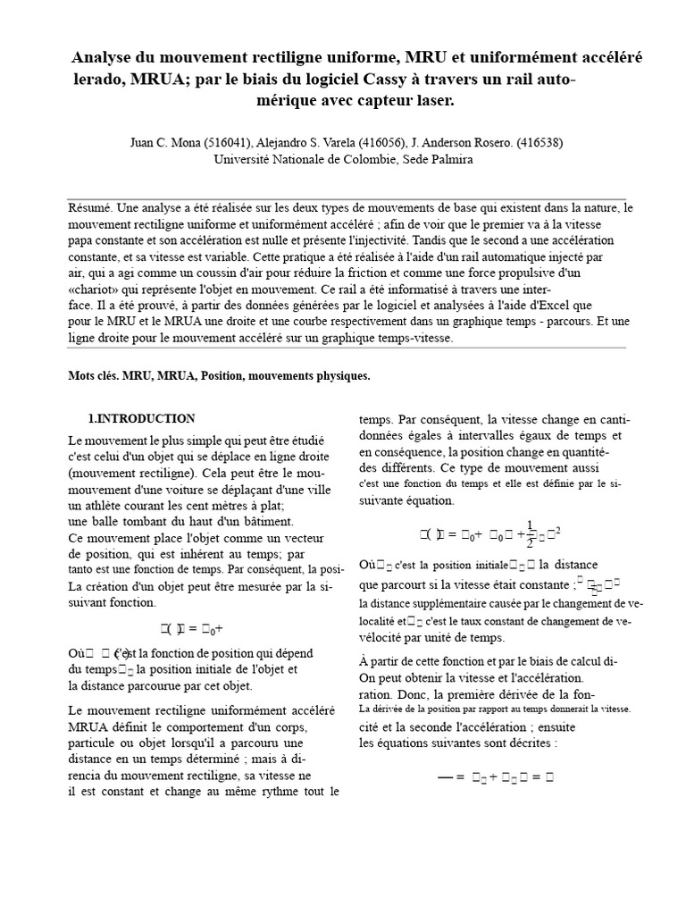 Analyse du MRU et MRUA avec Cassy | PDF | Accélération | Vitesse