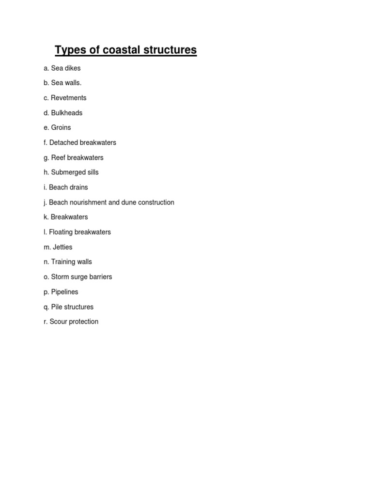 Types and Functions of Coastal Protection Structures | PDF | Beach ...
