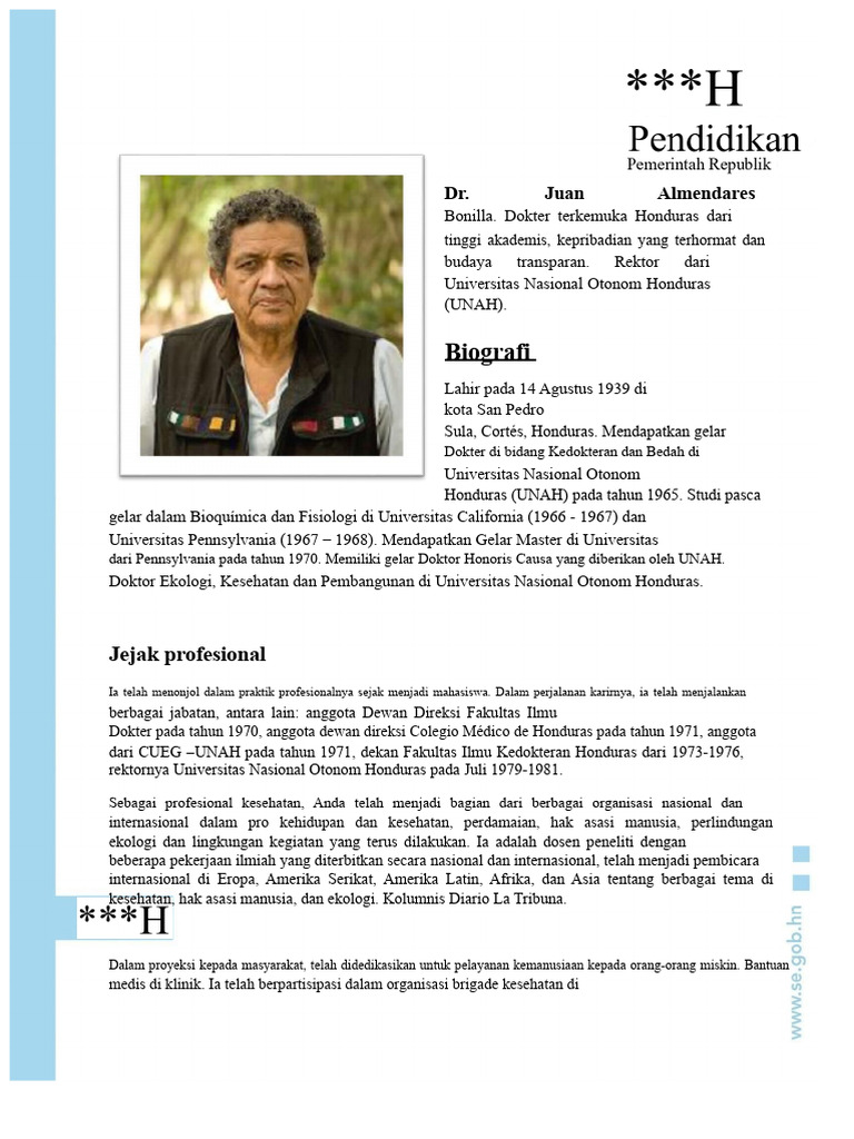 Biografi Dr. Juan Almendares Bonilla | PDF