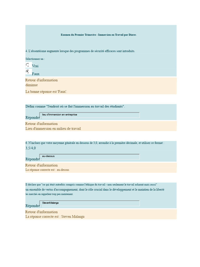 Examen Trimestriel : Éthique et Portefeuille | PDF | Informations ...