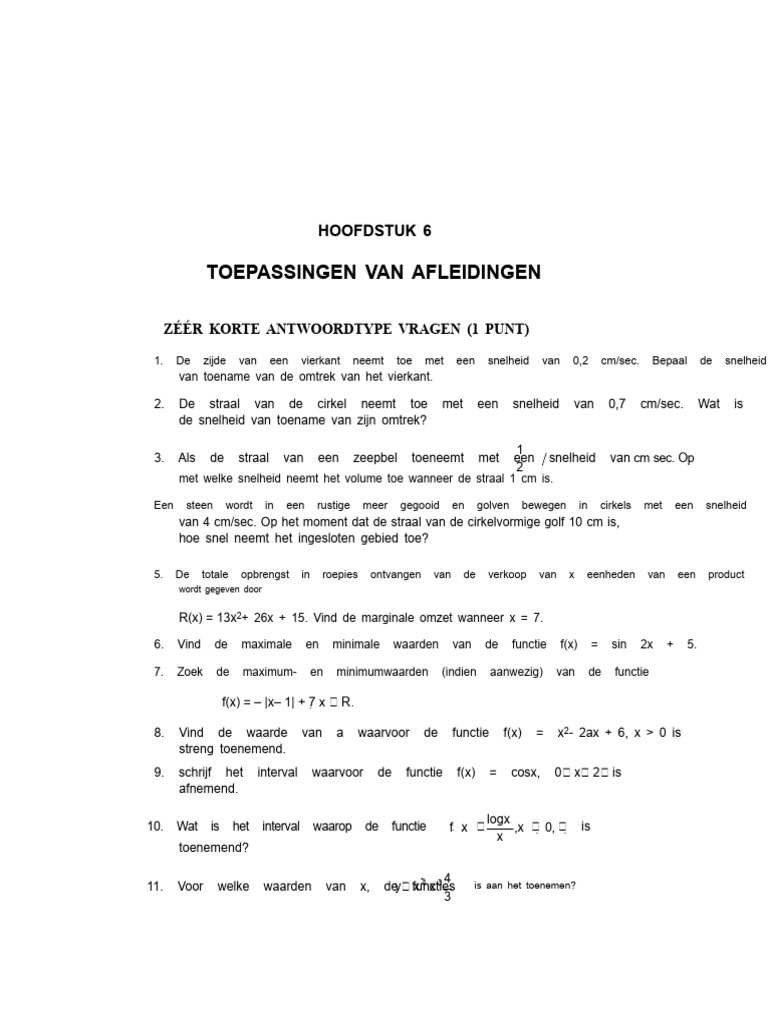 Hoofdstuk 6 - Toepassing Van Afgeleiden | PDF