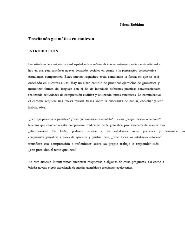 Enseñando Gramática en Contexto | PDF | Gramática | Aprendizaje