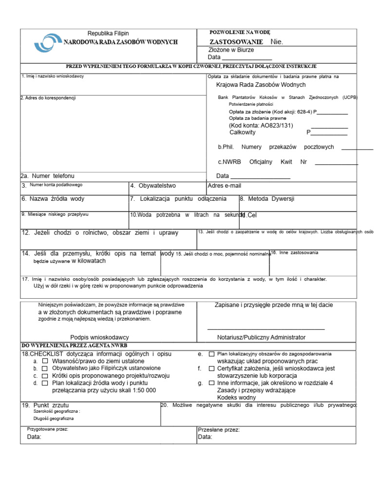 Wniosek o Pozwolenie Na Wodę | PDF