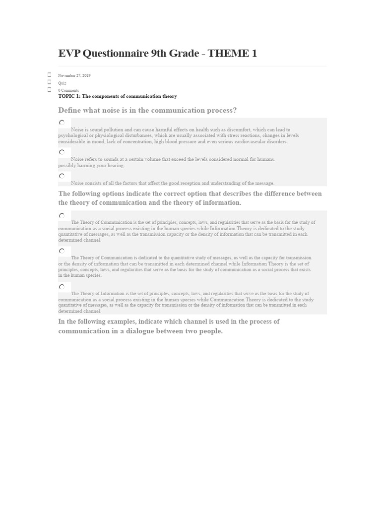EVP Questionnaire 9 | PDF | Communication | Information