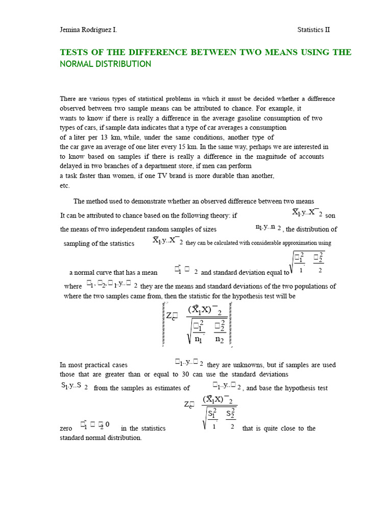 Tests of The Difference Between Two Means Using The Normal Distribution ...