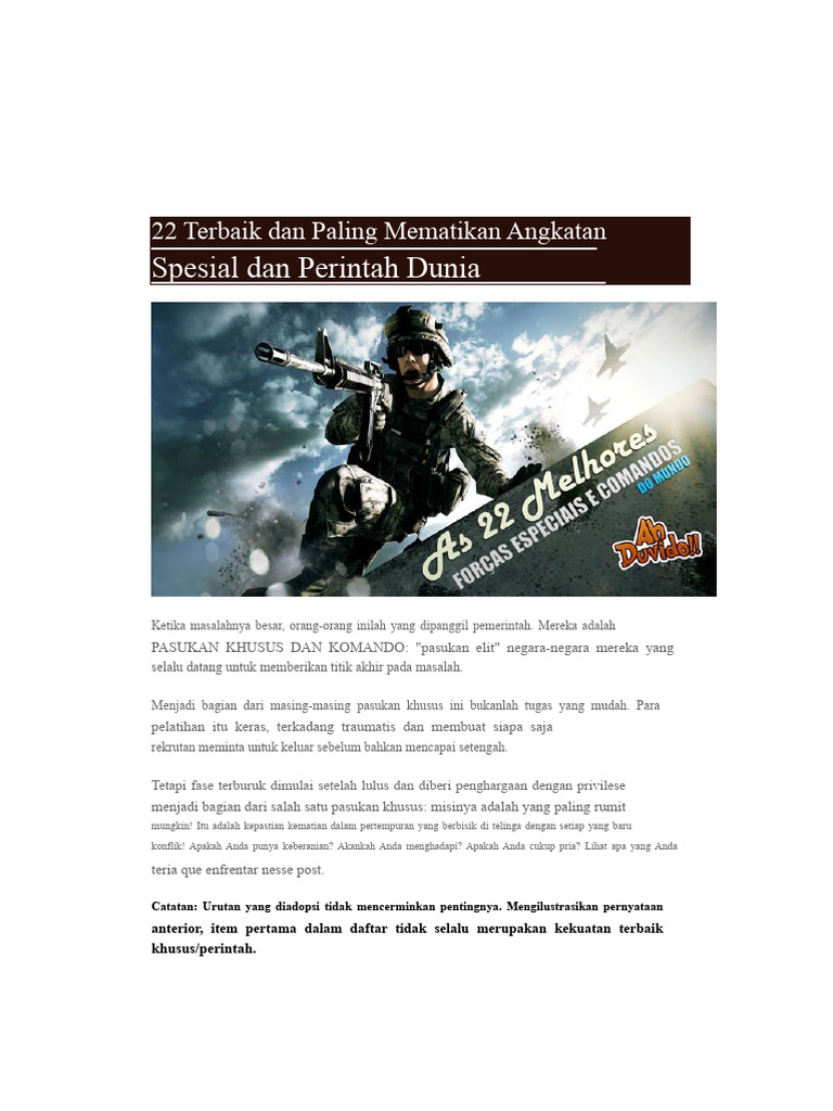 22 Pasukan Khusus Dan Komando Terbaik Dan Paling Mematikan Di Dunia | PDF