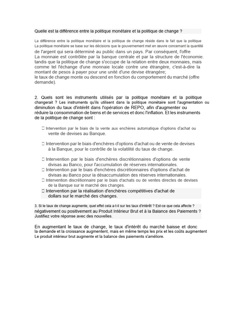 Différences entre politique monétaire et de change | PDF | Politique ...
