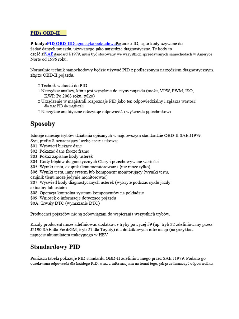 PIDs OBD-II | PDF
