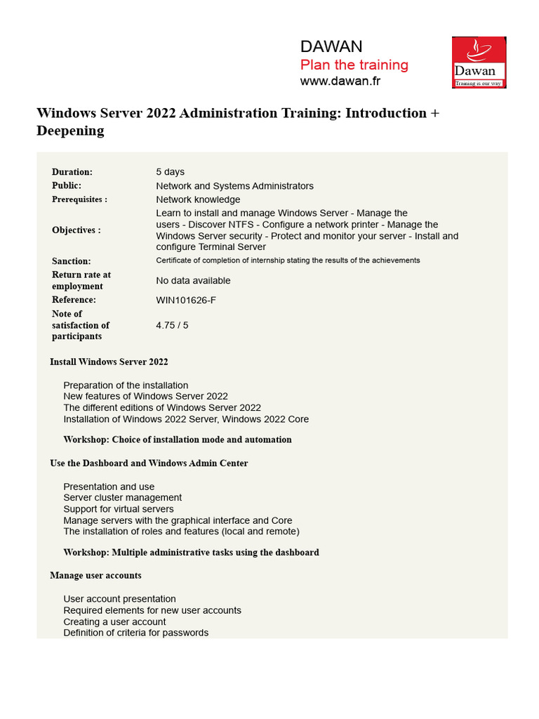 Windows Server 2022 Administration Initiation Advanced PDF | PDF ...
