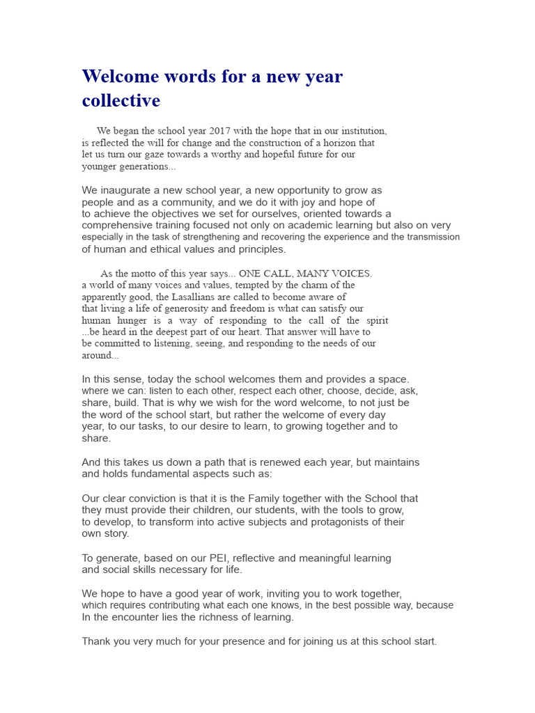 Welcome Message for New School Year | PDF | Teachers