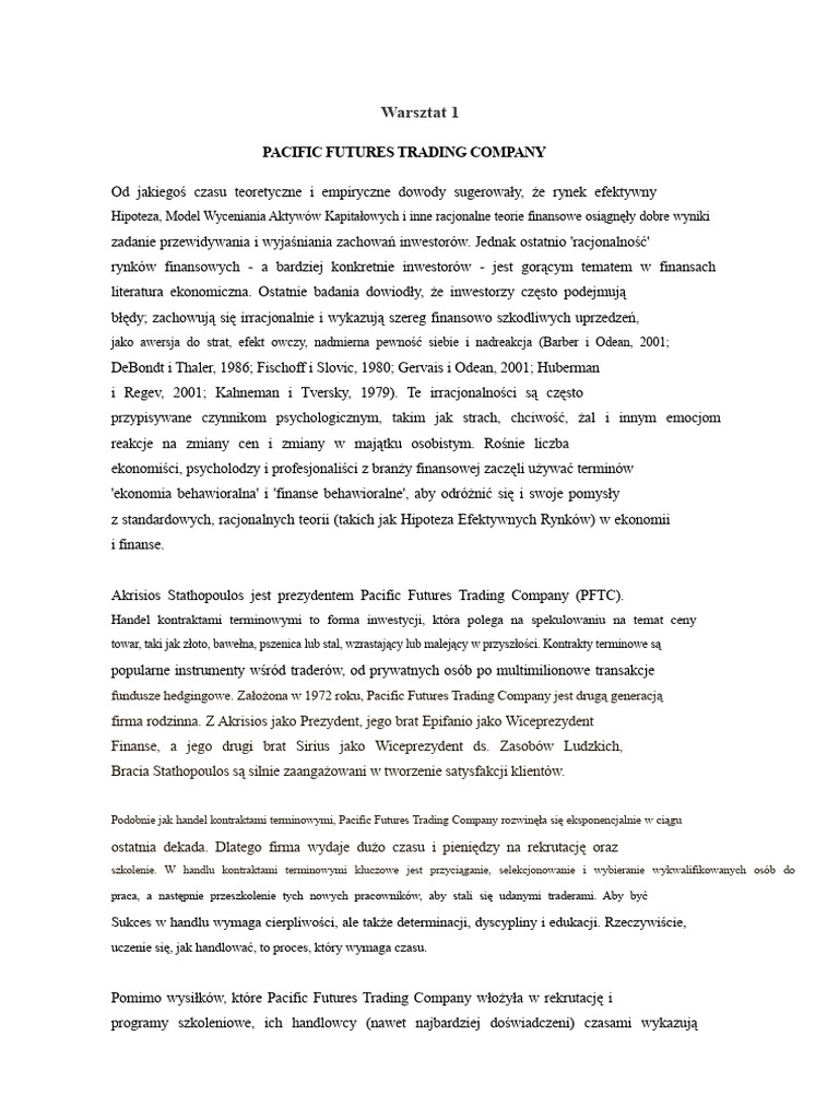 Pacific Futures Trading Company - Warsztat | PDF