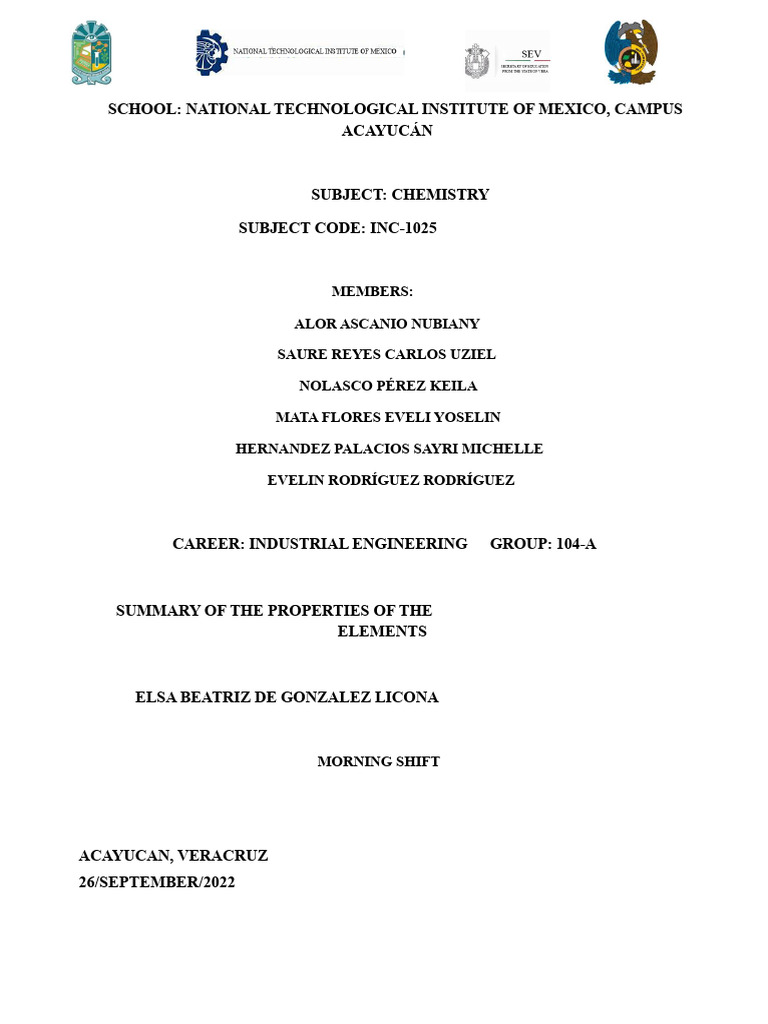 Comparative Table of The Physical and Chemical Properties of Ionic ...