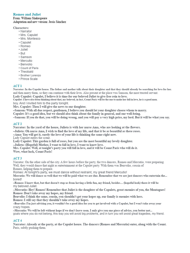 Romeo and Juliet Adaptation PDF | PDF | Characters In Romeo And Juliet ...