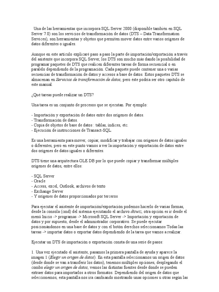 Dts SQL Server 2000 | PDF | Servidor SQL de Microsoft | Tecnología digital