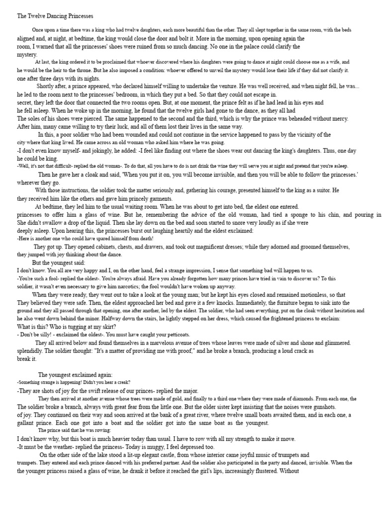 The Twelve Dancing Princesses Story | PDF | Linguistics | Human ...