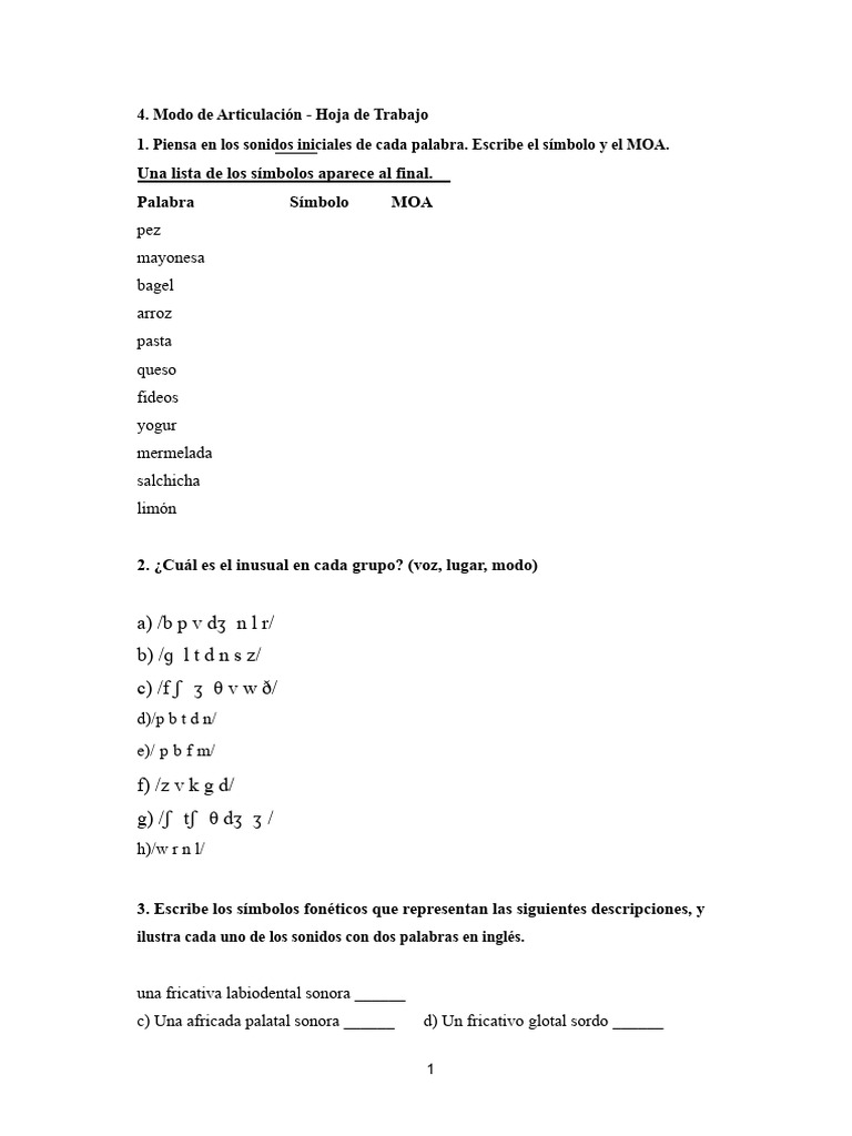 Ejercicios de Fonética y Articulación | PDF
