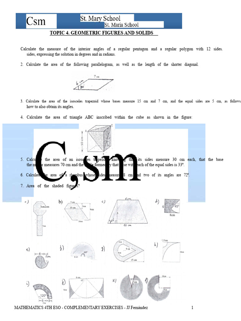 Supplementary Exercises 4th Mathematics - Topic 4 - Geometric Figures ...