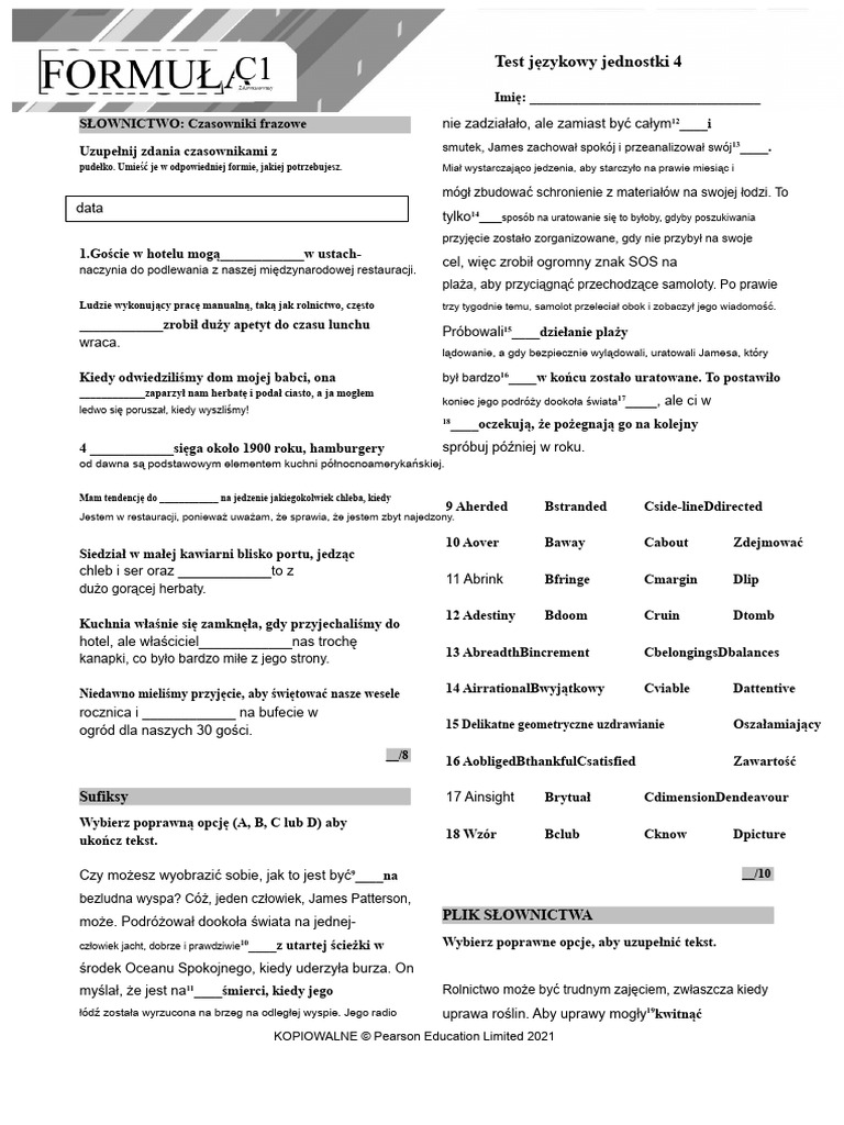 Formuła C1 Test Jednostka 4 | PDF