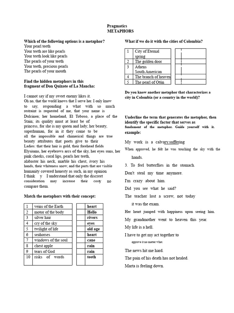 Exercise METAPHORS | PDF | Metaphor
