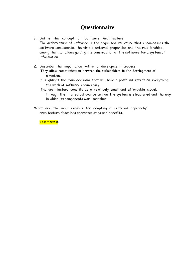 Software Architecture Questionnaire | PDF | Unified Modeling Language ...