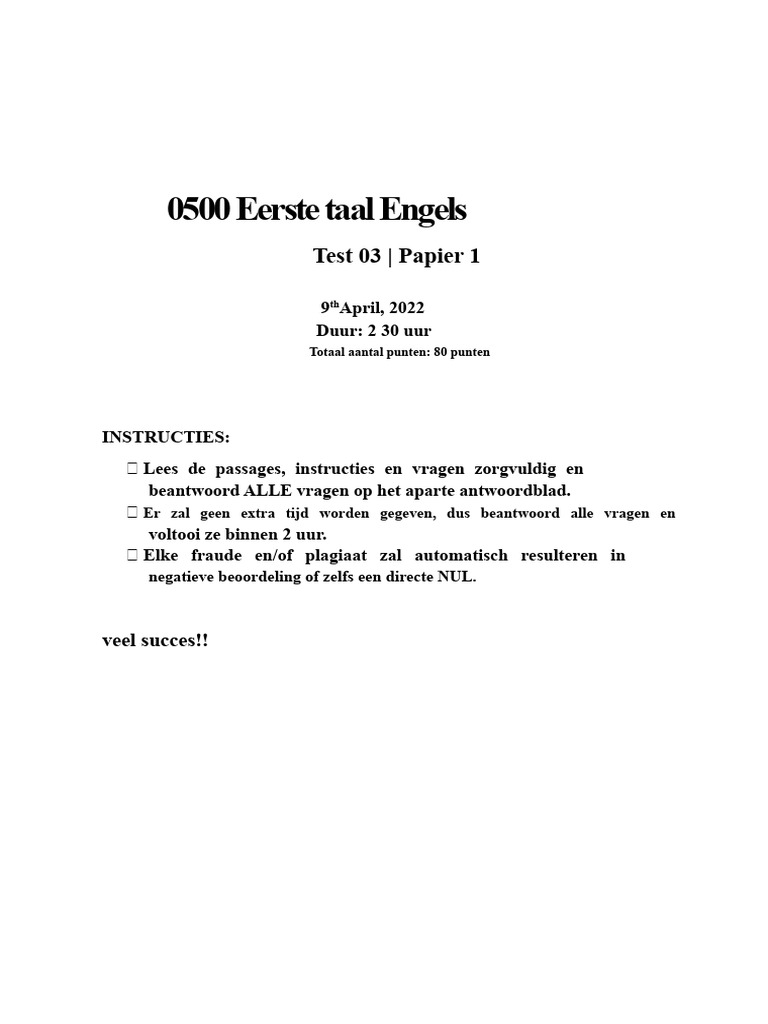 Engels - Test 03 - Papier 01 | PDF