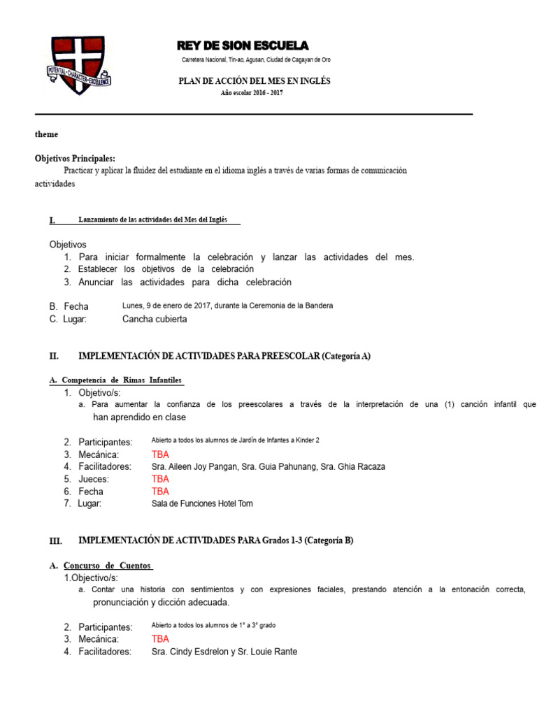 Actividades Del Mes en Inglés | PDF | Educación de la primera infancia ...